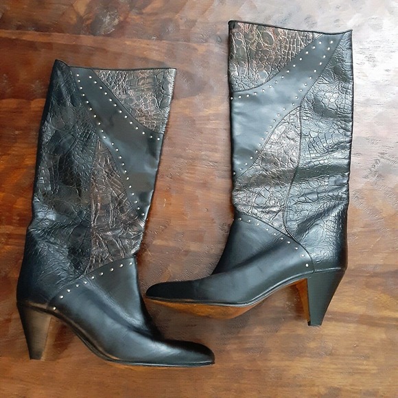 J.Renee | Shoes | J Renee Leather Boot Italian Studded Pebbled Sz75 ...